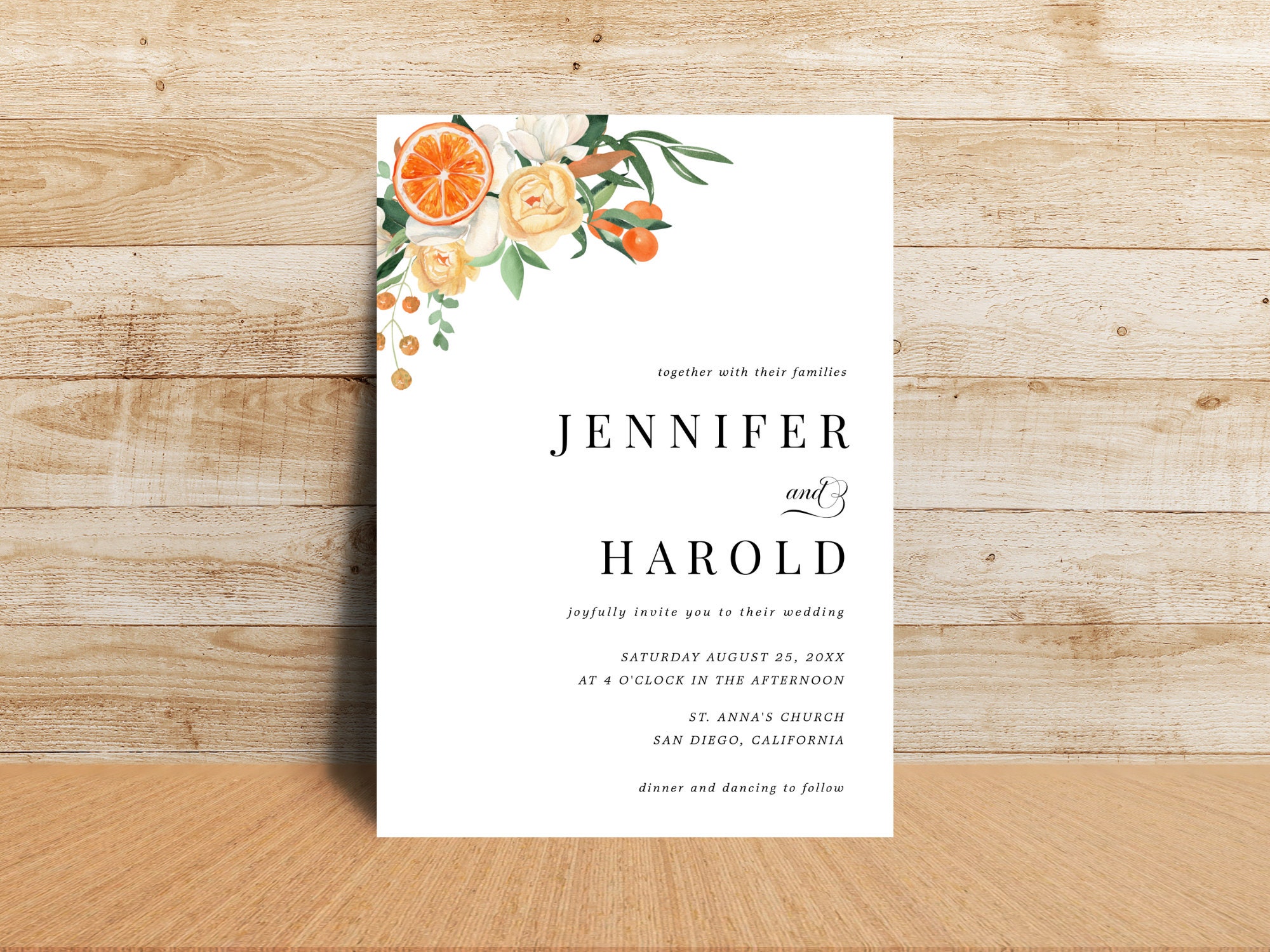 Editable Orange Citrus Wedding Invitation Digital Minimal All in One ...