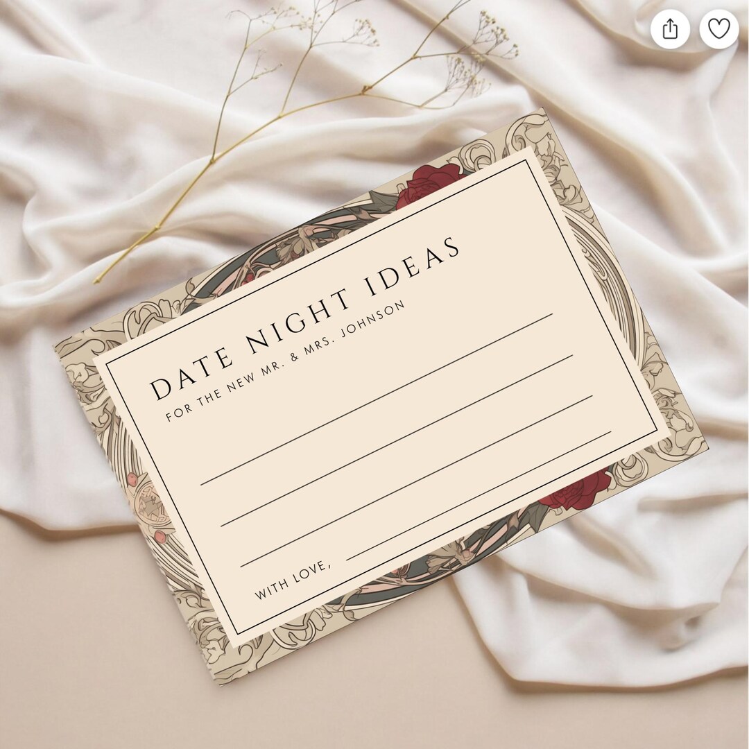 Vintage Art Nouveau Date Night Ideas Card - Digital Floral Burgundy ...