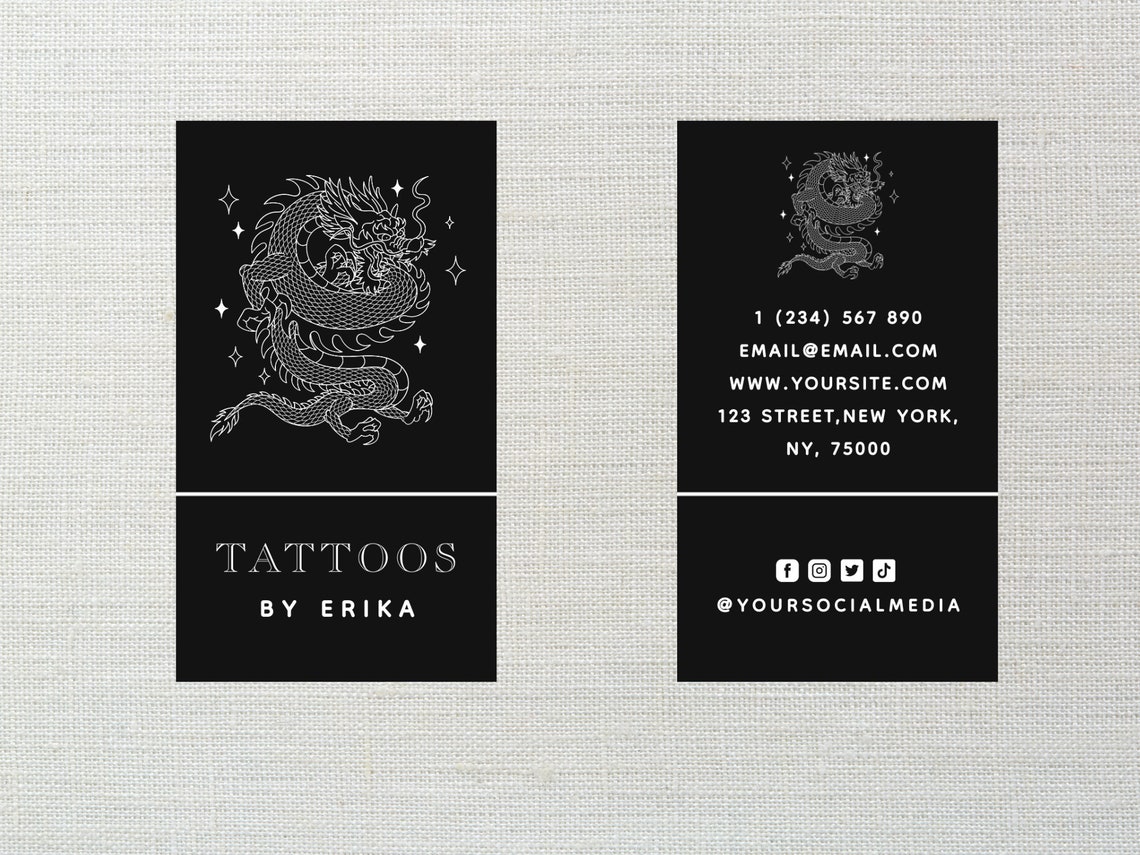 Digital Mystic Dragon Business Card DIY Black & White Tattoo Artist ...
