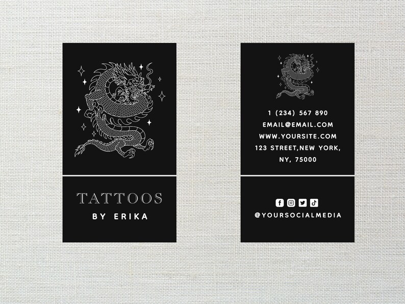 Digital Mystic Dragon Business Card DIY Black & White Tattoo Artist ...