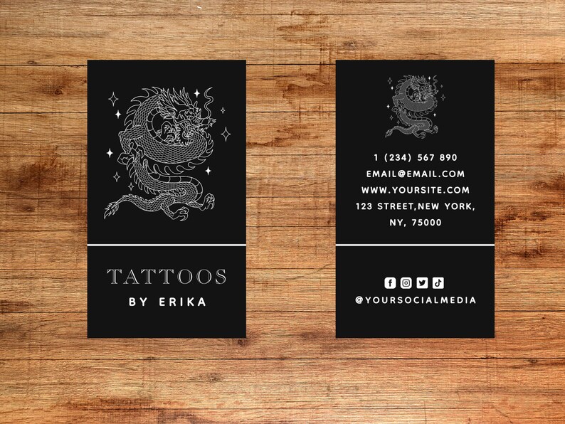 Digital Mystic Dragon Business Card DIY Black & White Tattoo Artist ...