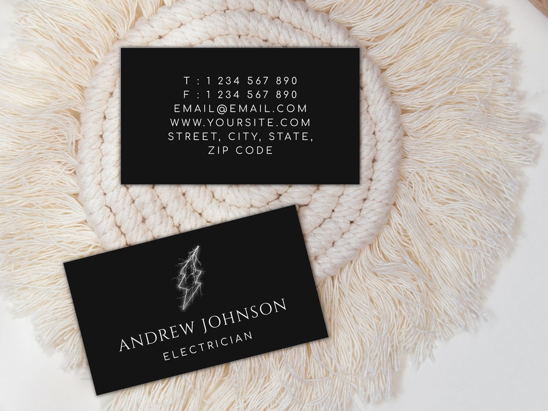 Trendy Lightning Electric Light Electrician Business Card, Modern Black ...