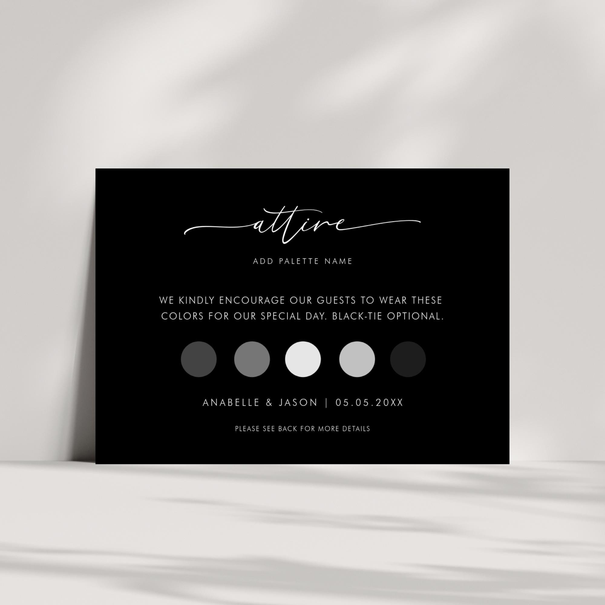 Elegant Black Dress Code Wedding Enclosure Card - DIY Wedding Attire ...