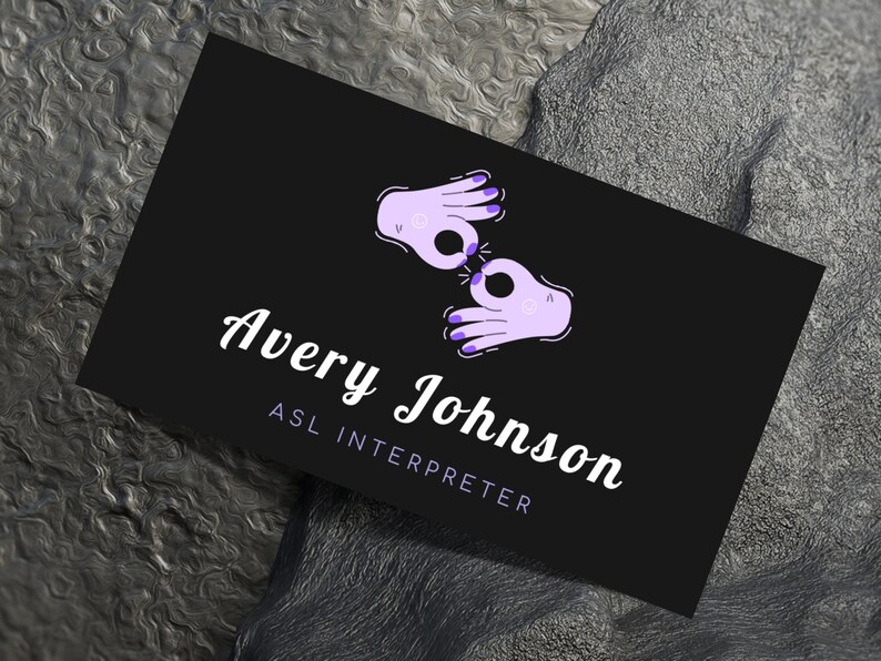 ASL Interpreter Sign Language Cool Purple Hands Business Card, American ...