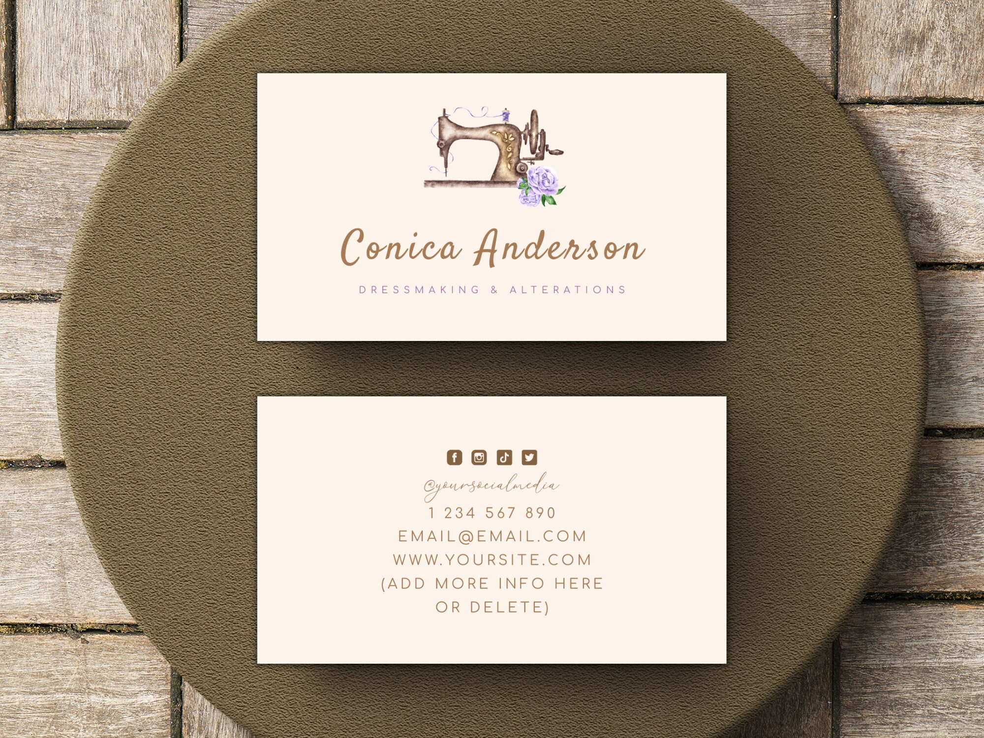 DIY Dressmaking & Alterations Business Card - Editable Lilac Rose ...