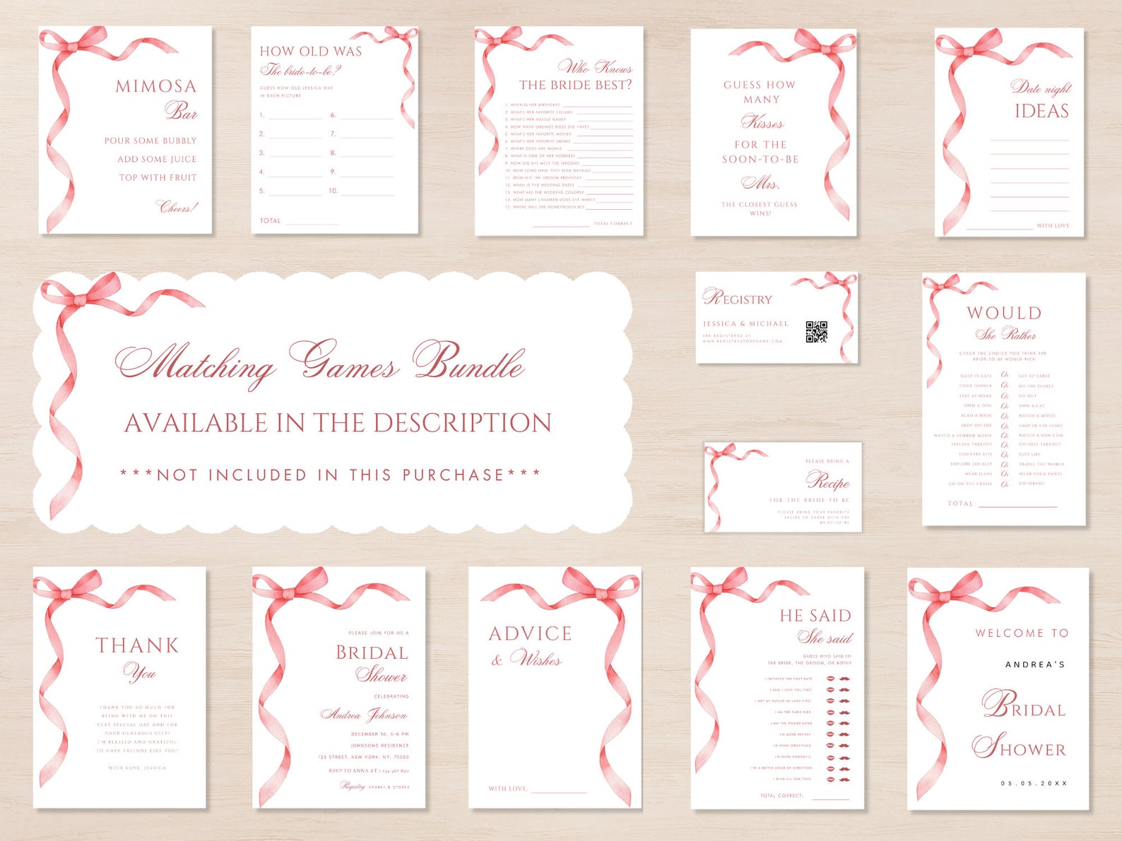 Pink Ribbon Bow Bridal Shower Registry Card: DIY QR Code (digital ...