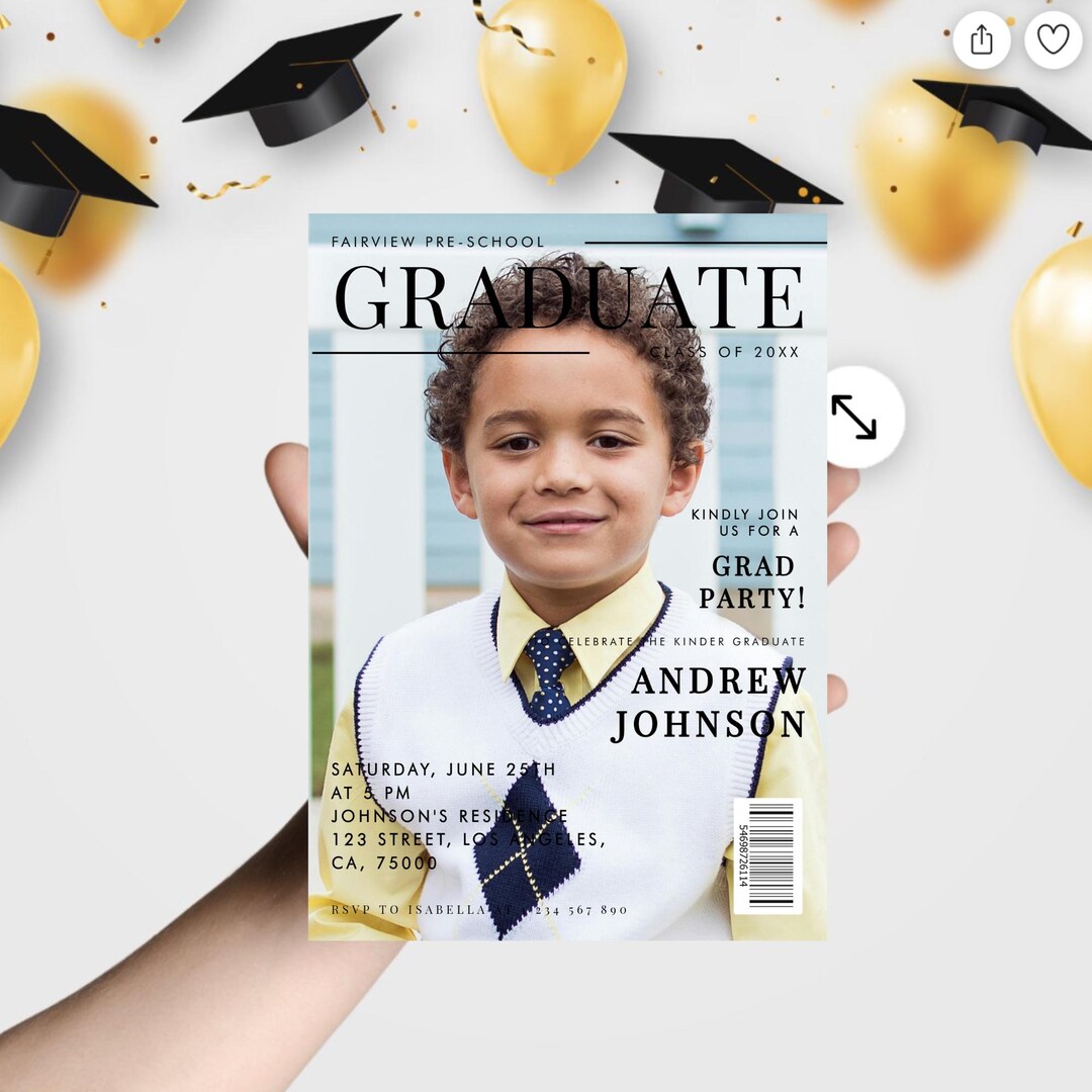 Kindergarten Graduation Magazine Cover Invitation: Custom Photo ...