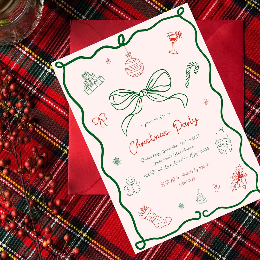 Whimsical Hand Drawn Fun French Christmas Party Invitation - DIY ...