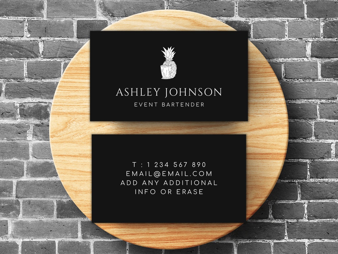 Editable Event Bartender Business Card: Black & White Cocktail Design ...