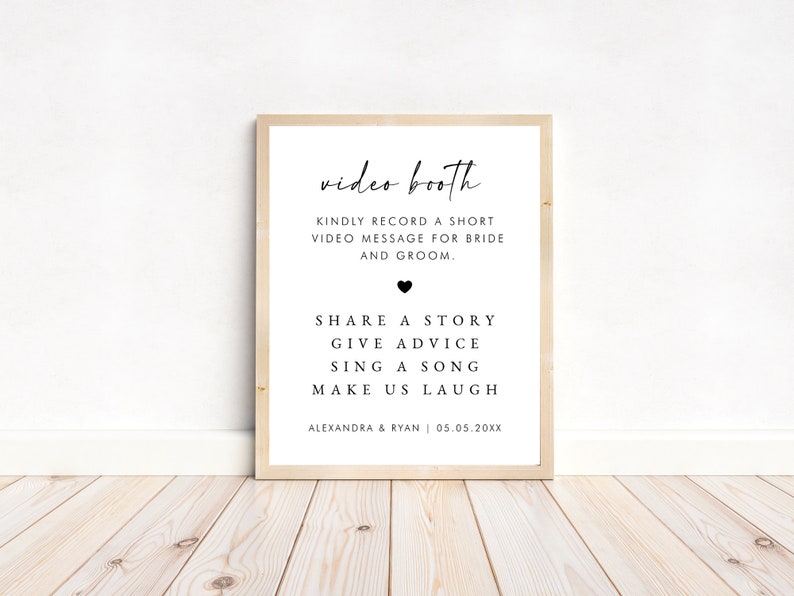 Digital Wedding Video Booth Sign Poster Modern Rustic Script Wedding ...
