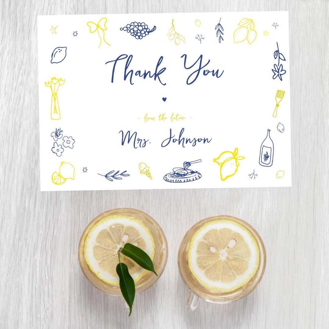 Hand-drawn Italian Lemon Thank You Card Floral Bridal Shower Thank You ...