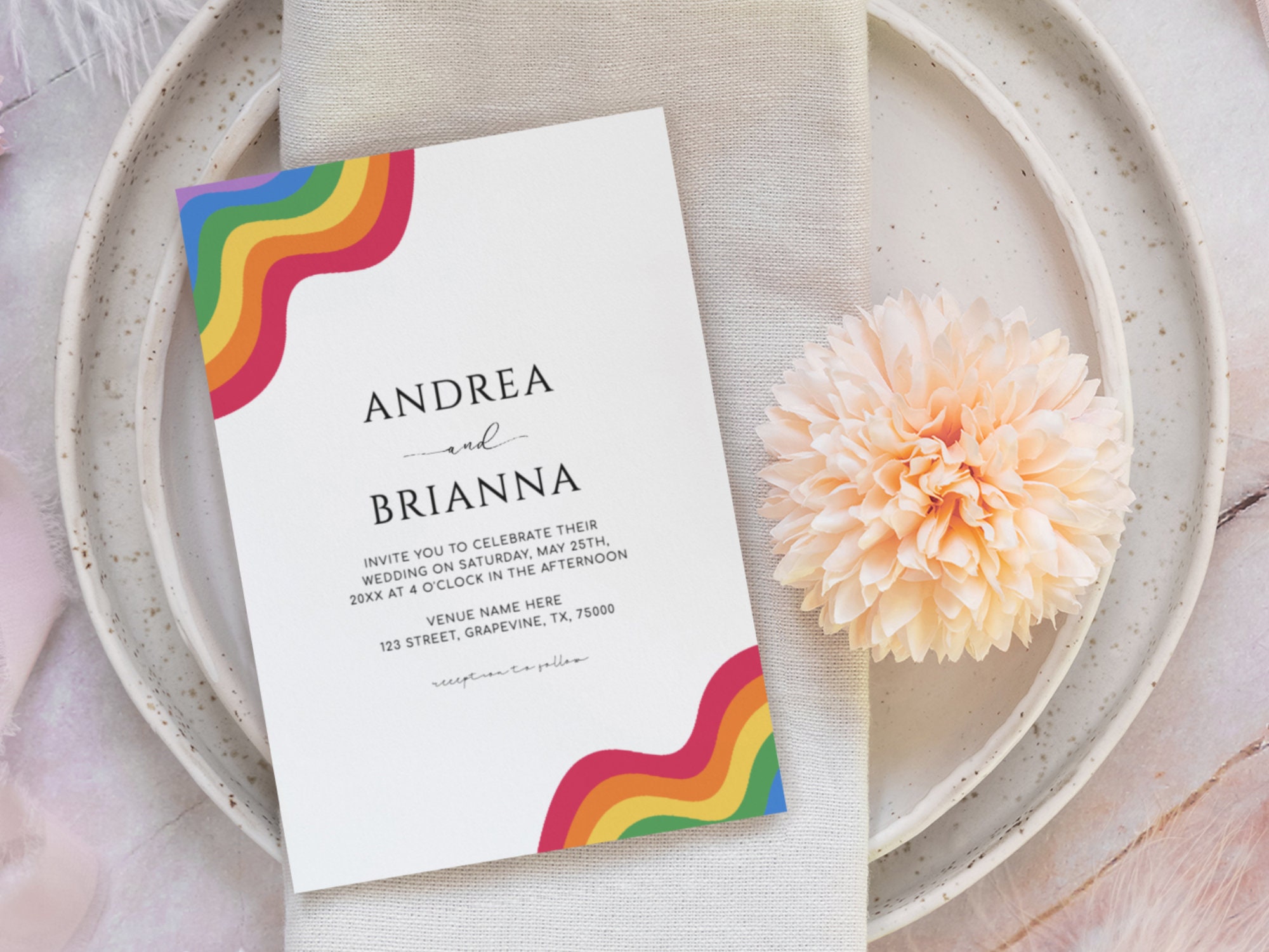 Rainbow Gay Pride Wedding Invitation Card Rainbow Watercolor LGBTQ Gay