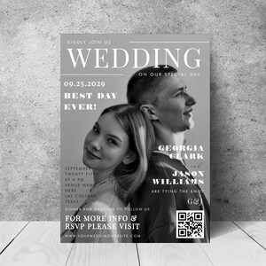 Digital Black & White Magazine Cover Wedding Invitation - DIY Unique ...