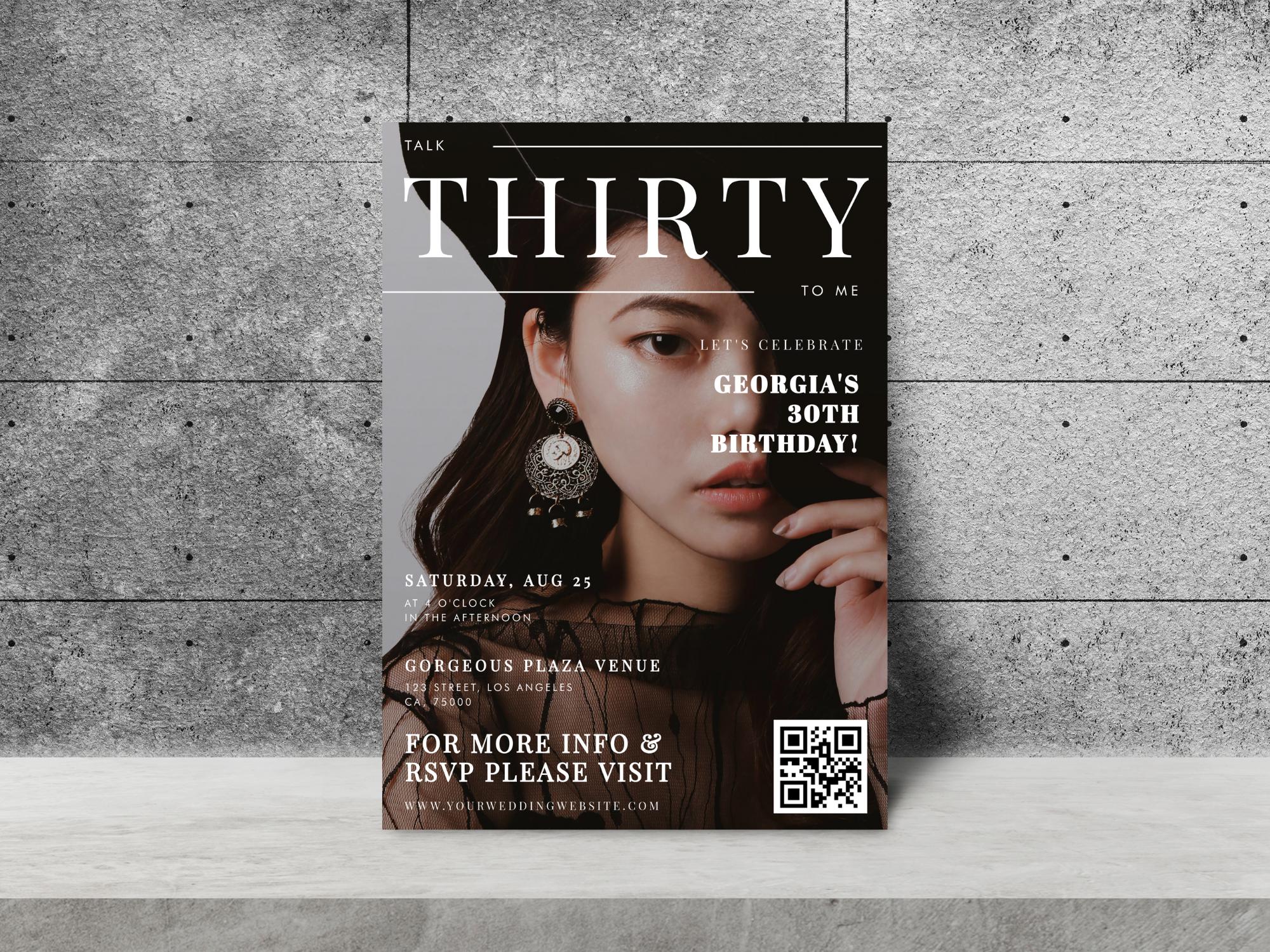 30th Birthday Magazine Cover Invitation: Custom Photo, DIY Editable ...