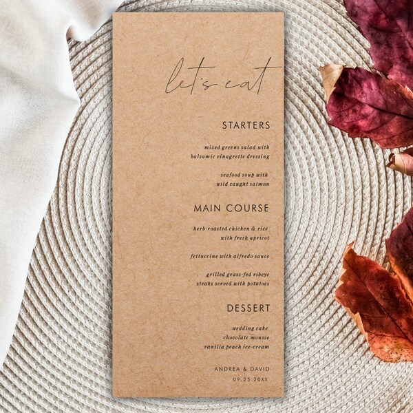 Kraft Paper Menu - Etsy