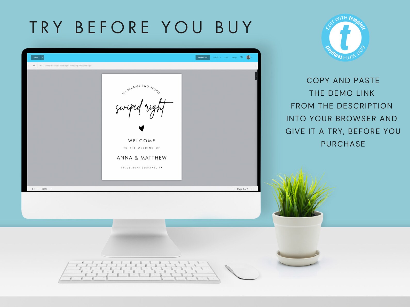 Swipe Right Wedding Welcome Sign Template - Editable Wedding Welcome ...