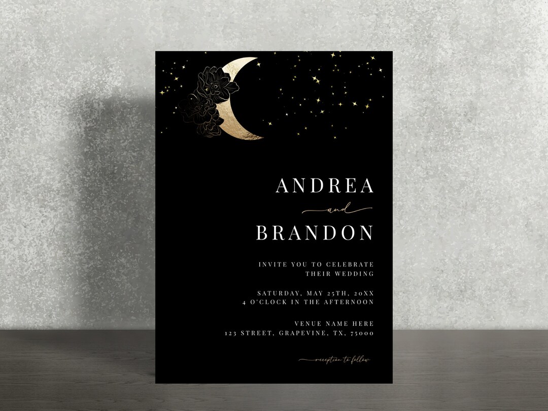 Gold Celestial All in One Wedding Invitation Mystic Moon All in One ...