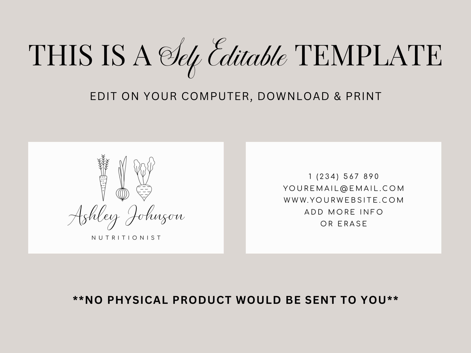 Nutritionist Business Card Template: Carrot, Onion & Beet Design (DIY ...