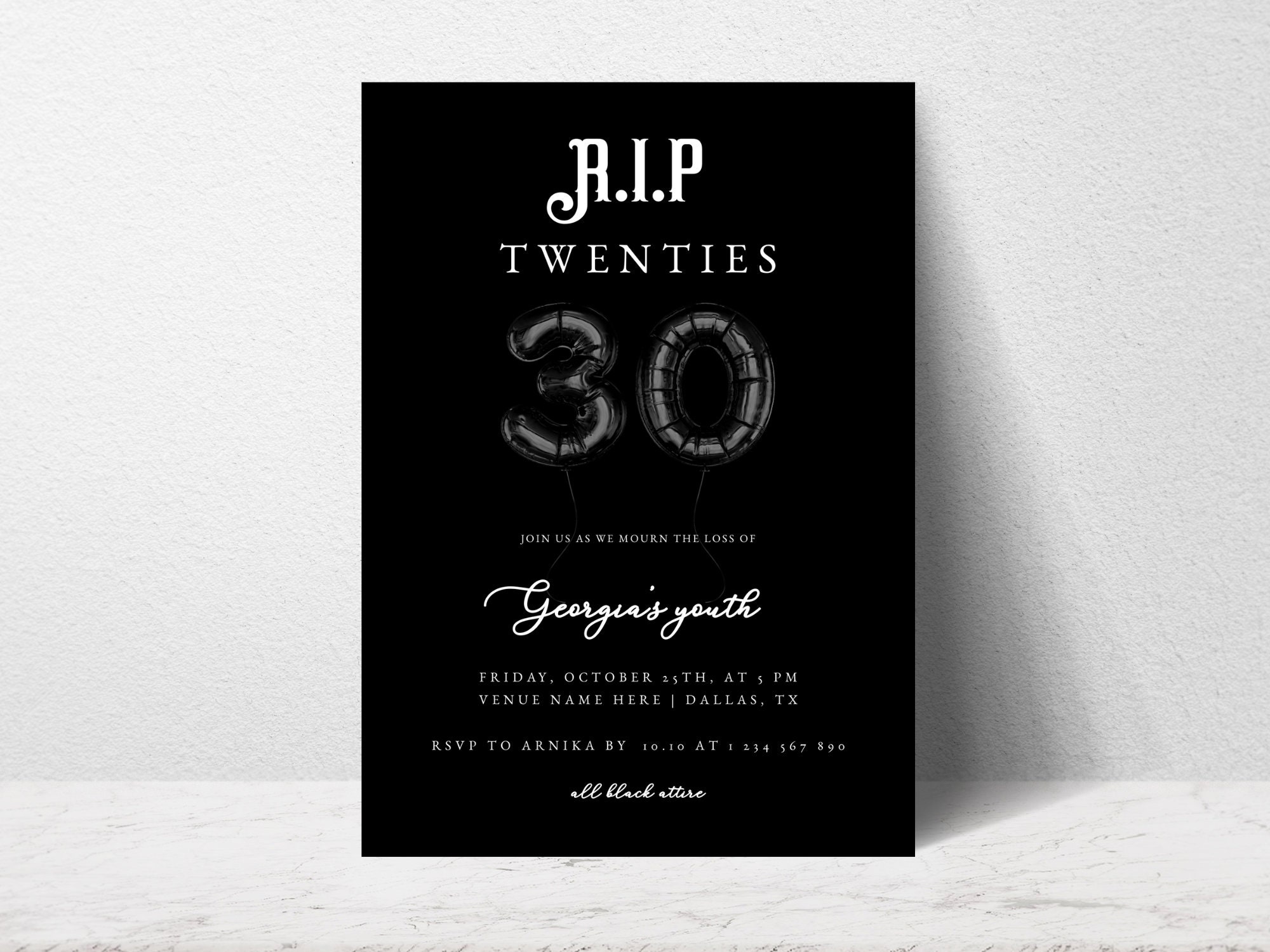 RIP Twenties Birthday Party Invitation - 30th Birthday Party Invitation ... RIP Twenties Birthday Party Invitation - 30th Birthday Party Invitation ...