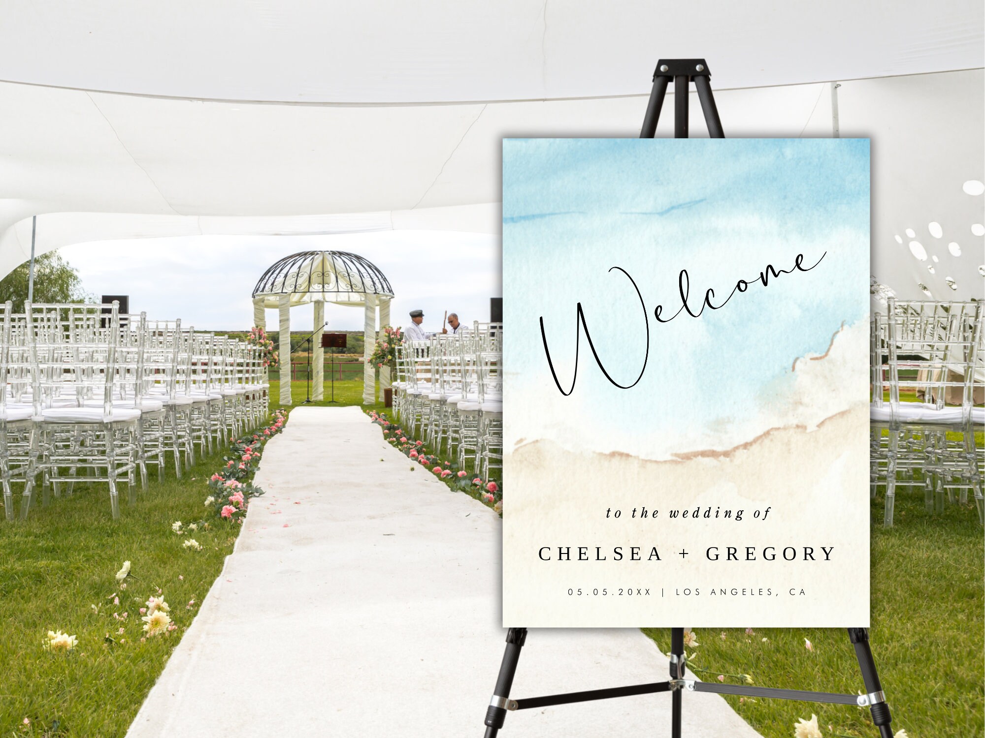 Watercolor Ocean Wedding Welcome Sign Digital Beach Summer Wedding Sign ...