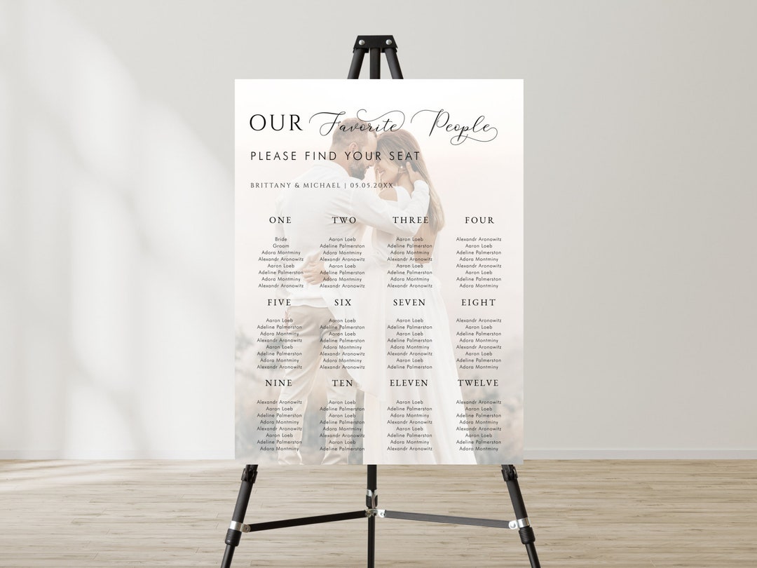 12 Tables Wedding Seating Chart Sign Digital Light Faded Photo Wedding ...
