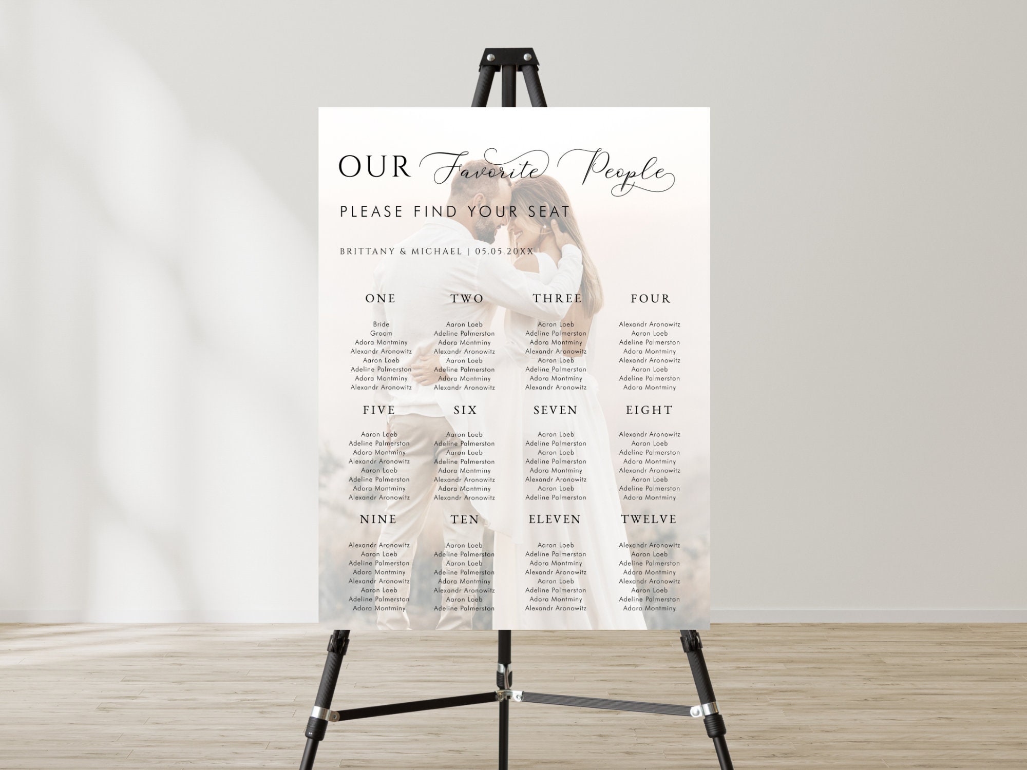 12 Tables Wedding Seating Chart Sign - Digital Light Faded Photo ...
