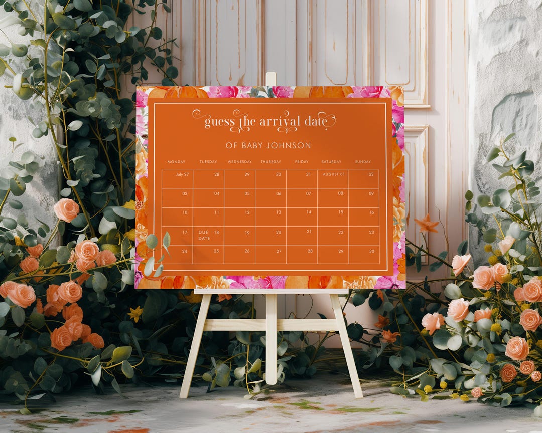 Guess the Arrival Date Sign, Due Date Floral Baby Shower Game Poster ...
