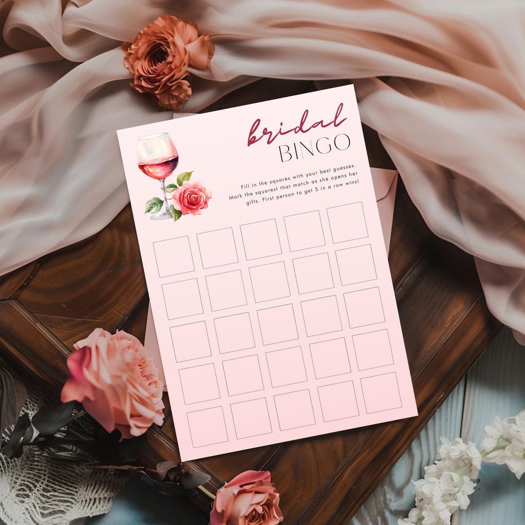 Wine Theme Bridal Bingo Game - Digital Vino Bridal Bingo Game - Bingo ...