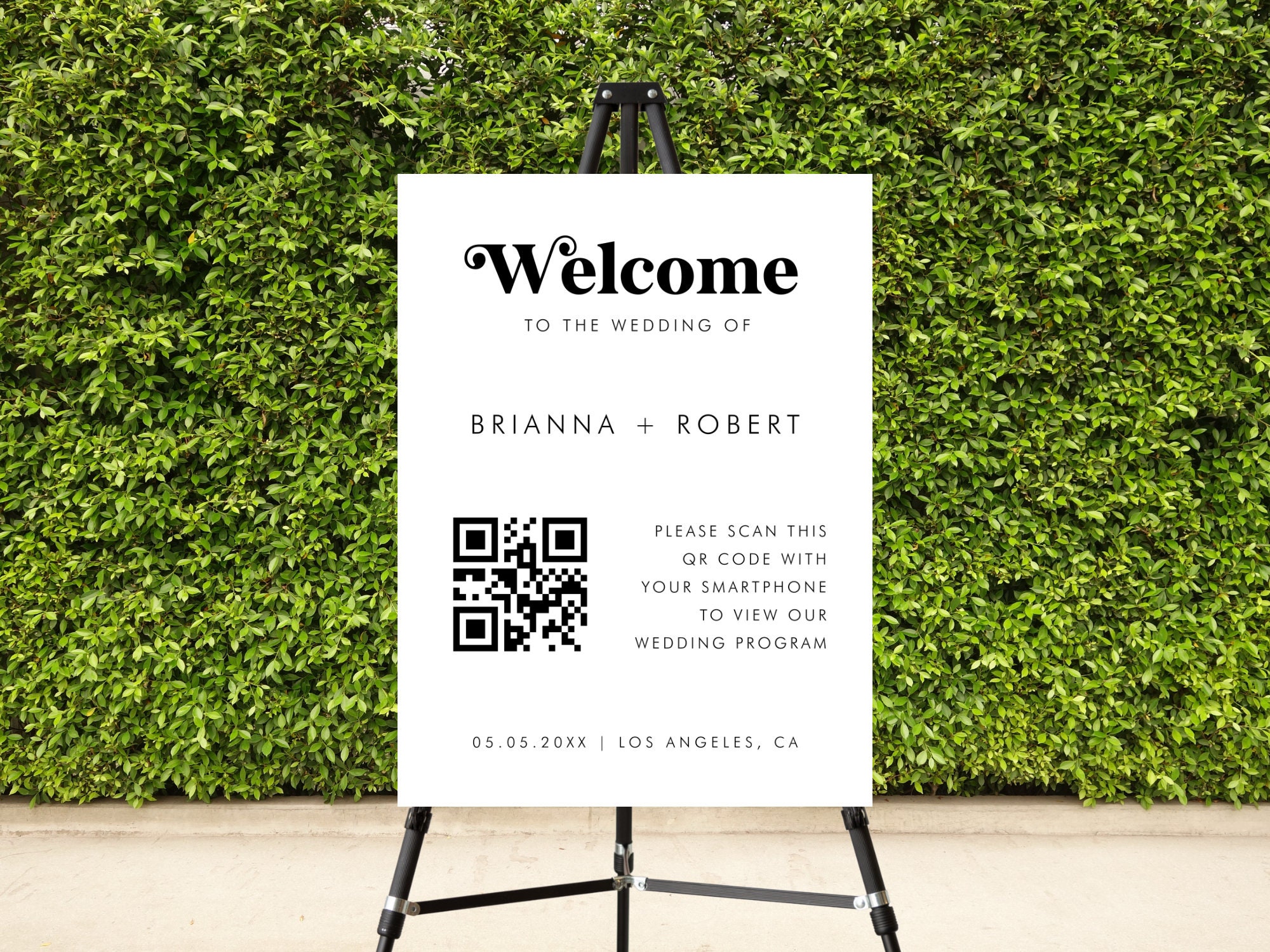 Digital QR Code Wedding Program Welcome Sign Simple Retro Wedding ...