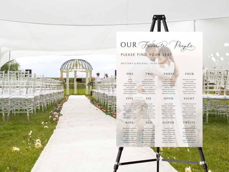12 Tables Wedding Seating Chart Sign - Digital Light Faded Photo ...