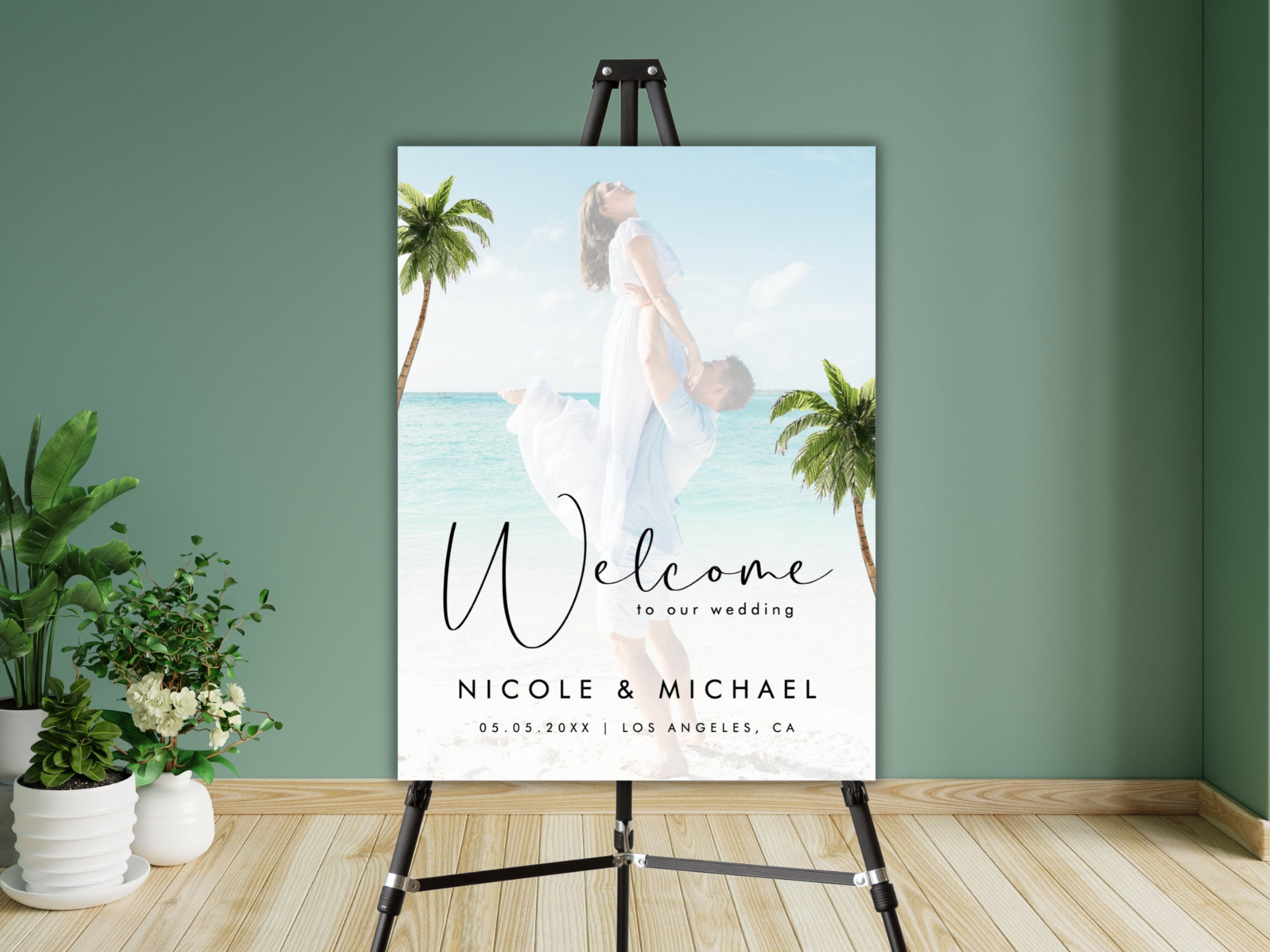 Editable Tropical Beach Destination Wedding Sign DIY Photo Wedding ...