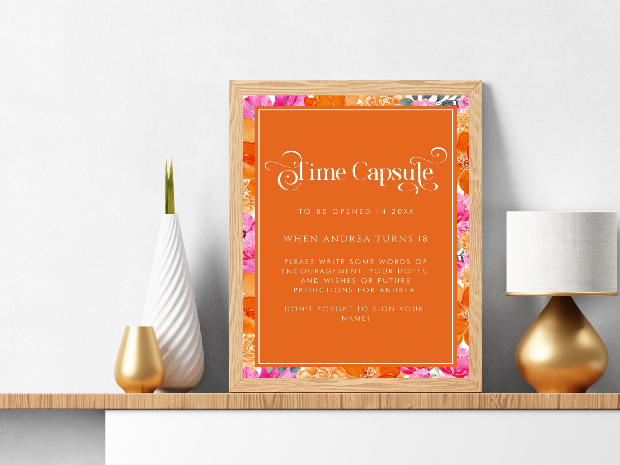 Editable Pink & Orange Baby Shower Time Capsule Poster - Digital Floral ...