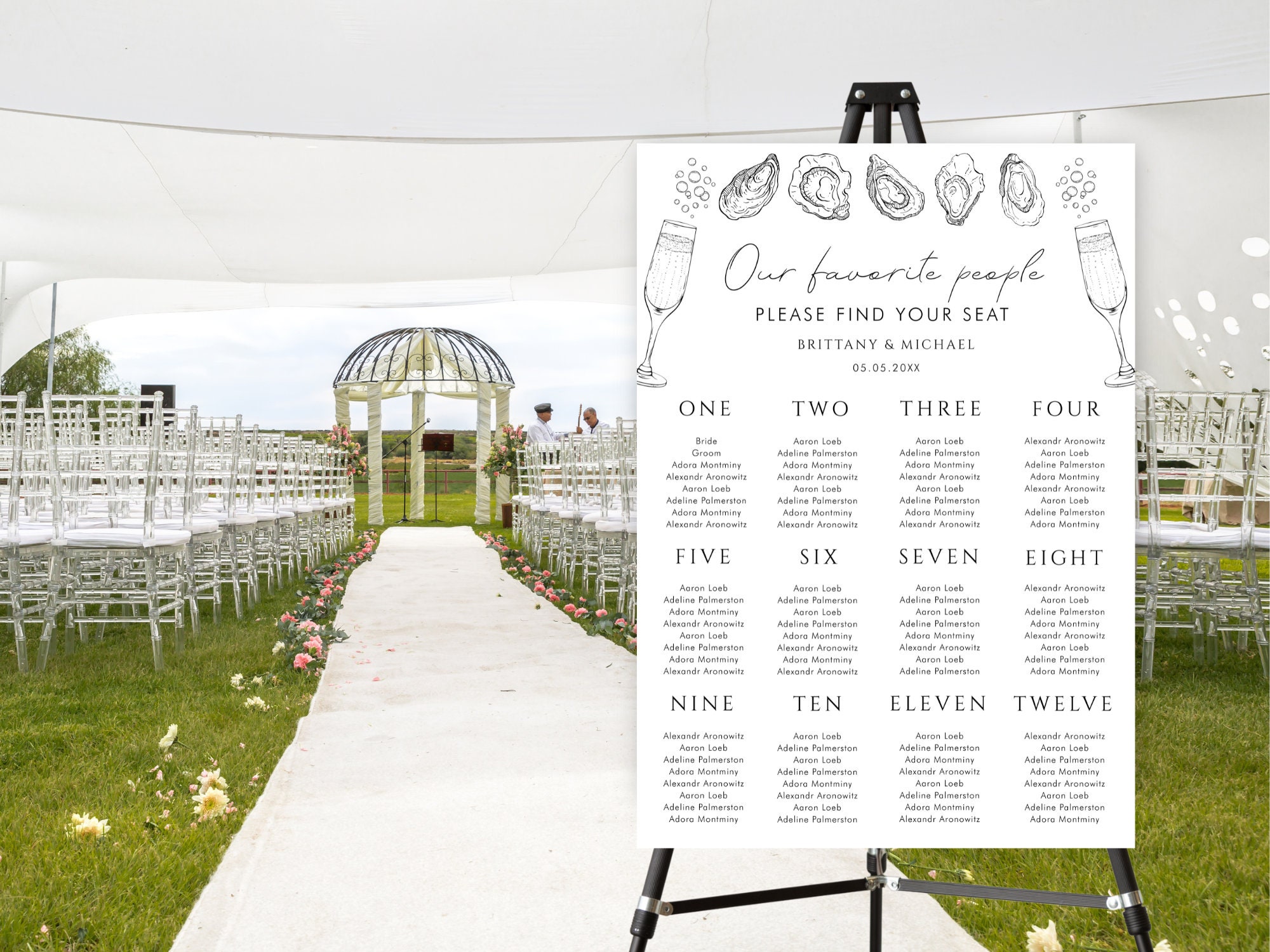 Digital Oysters Champagne 12 Tables Wedding Seating Chart Sign - DIY ...