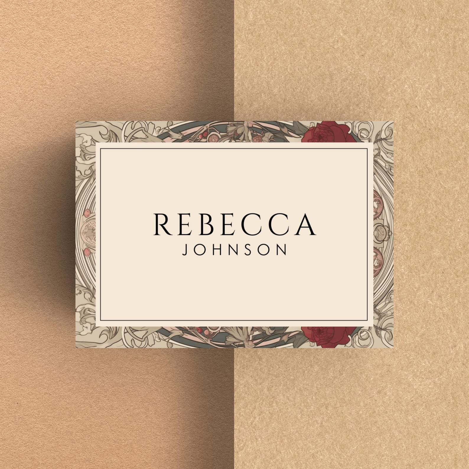 Vintage Art Deco Nouveau Wedding Name Card - Digital Floral Burgundy ...