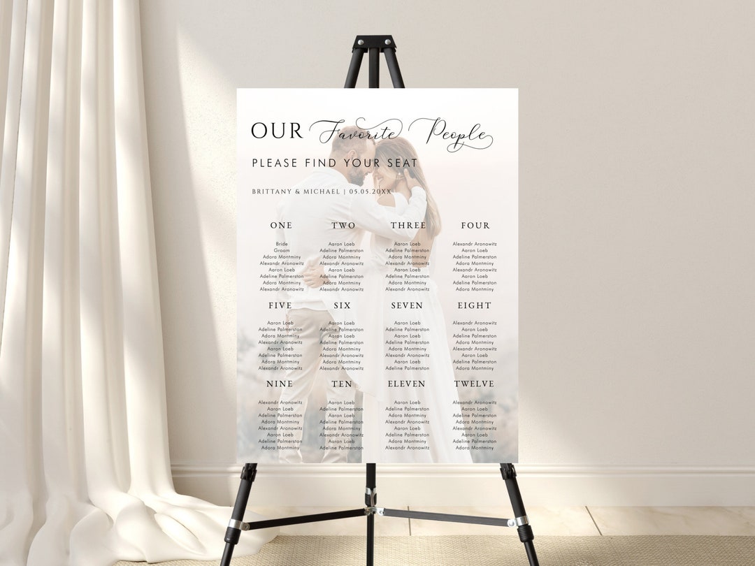 12 Tables Wedding Seating Chart Sign - Digital Light Faded Photo ...