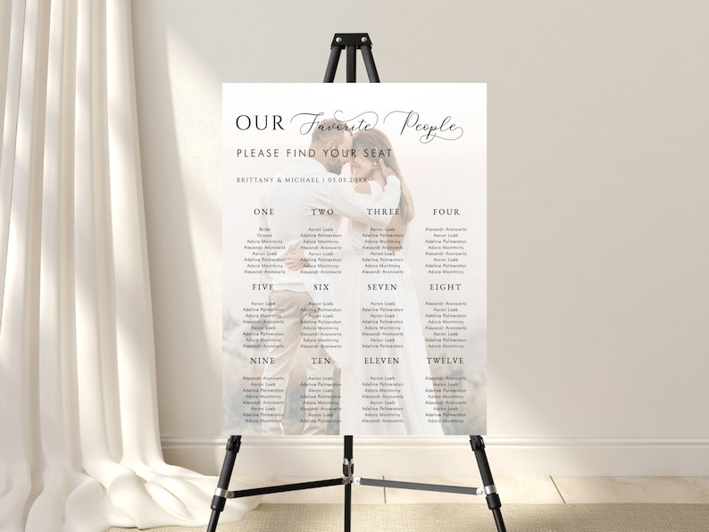 12 Tables Wedding Seating Chart Sign - Digital Light Faded Photo ...