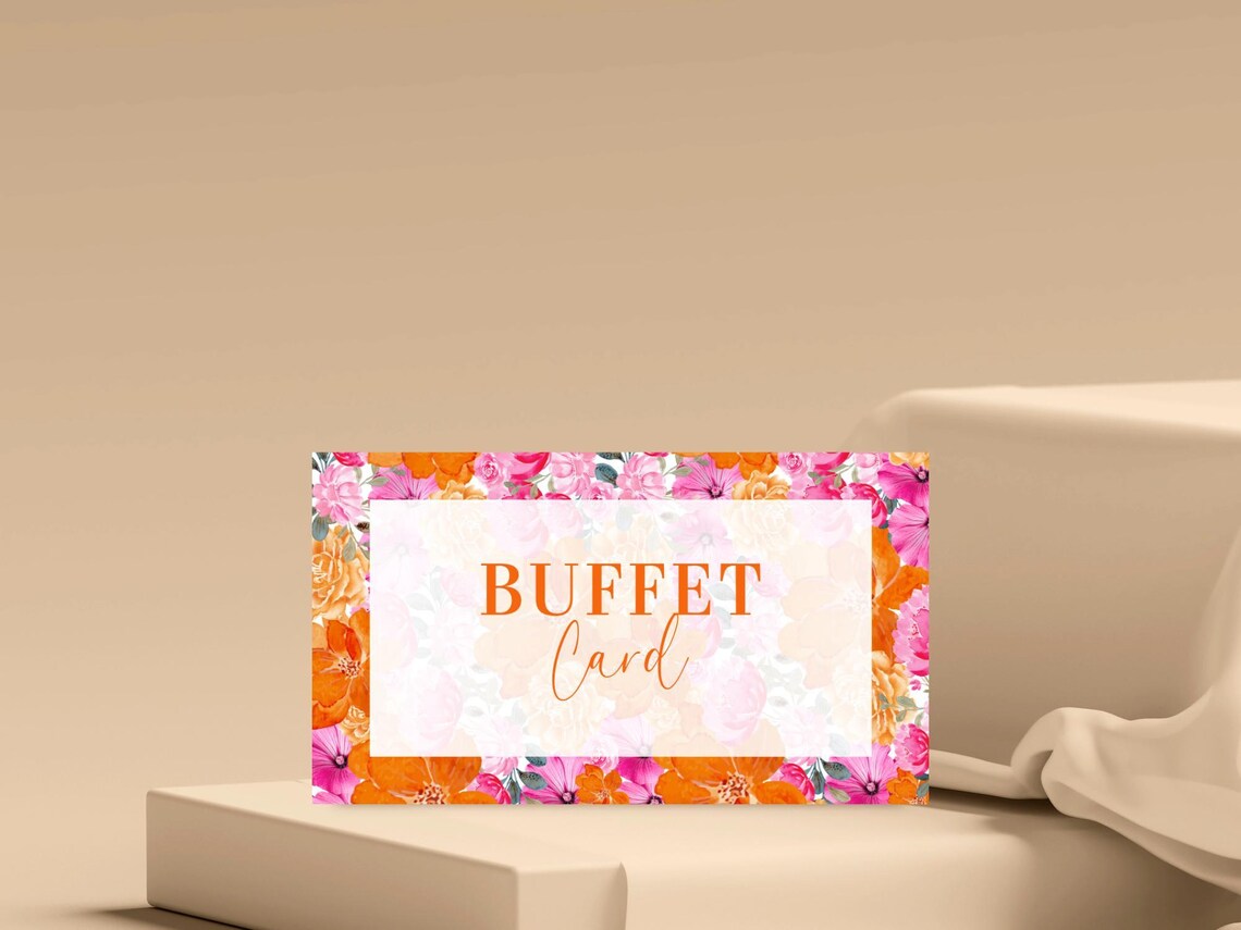 Light Faded Pink Orange Buffet Card - Floral Buffet Card Template ...