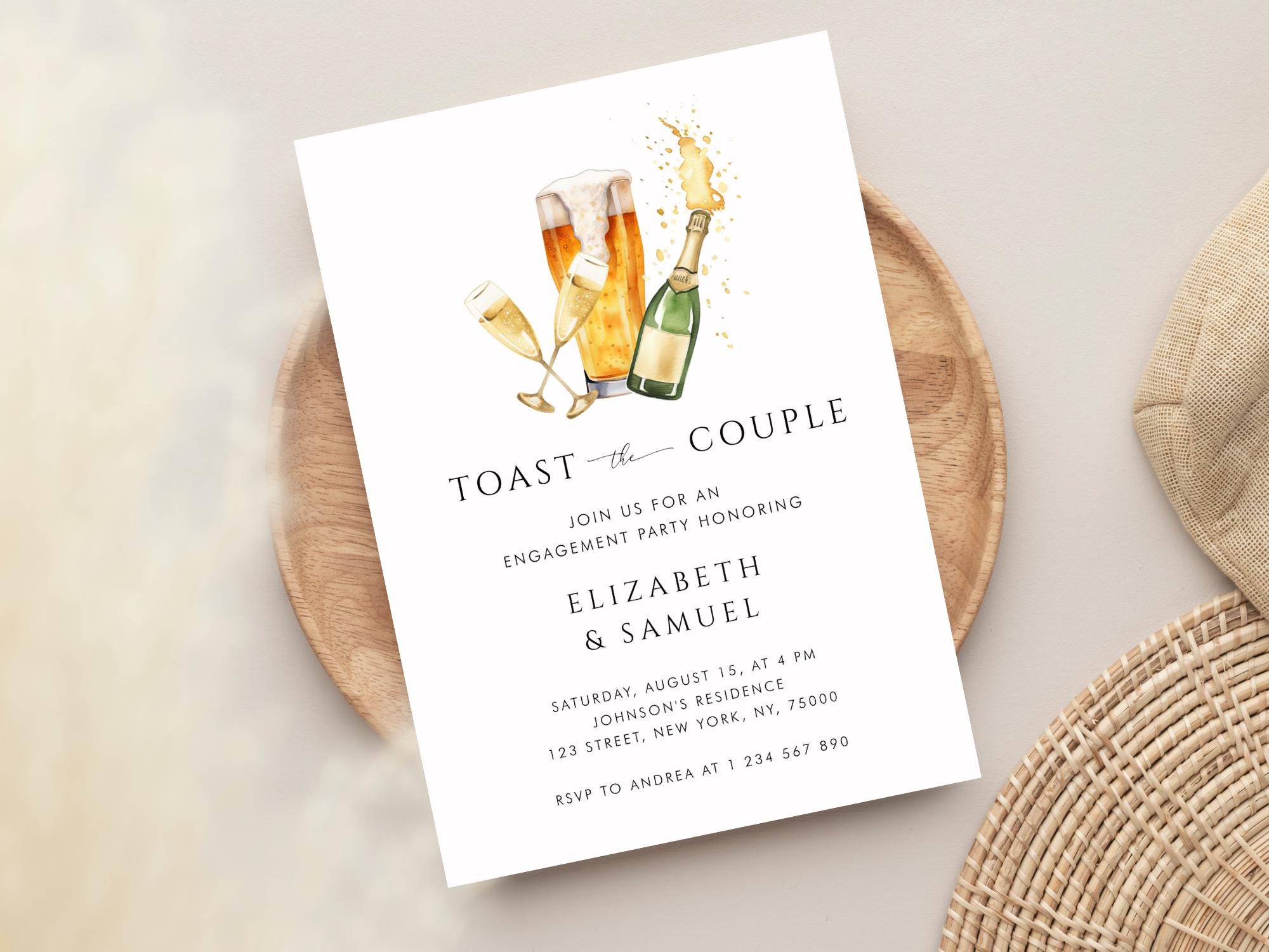 Let's Toast the Couple Wedding Shower Engagement Invite - Digital ...