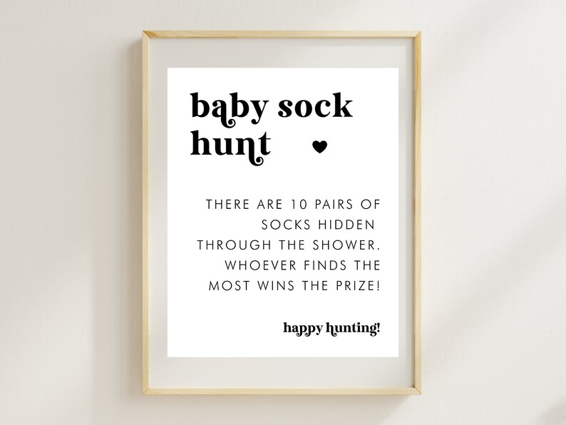 DIY Baby Sock Hunt Baby Shower Sign Retro Typography Baby Shower Sign ...