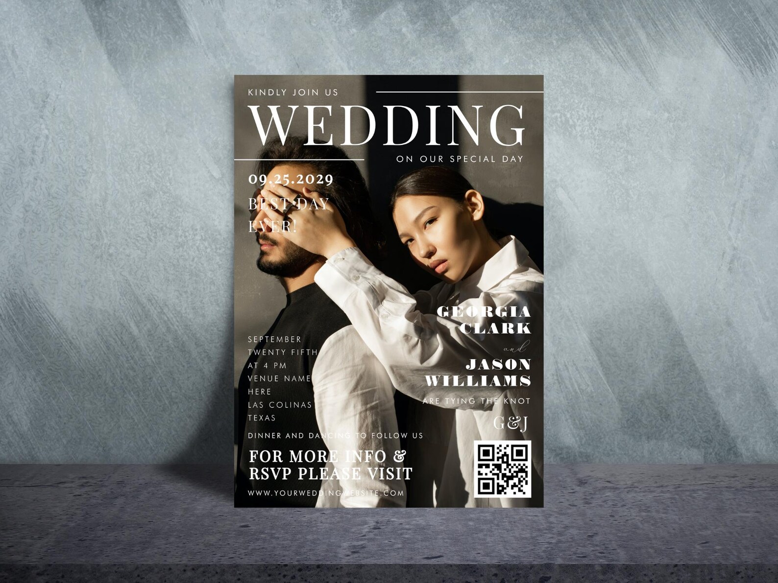 Magazine Cover Unique Wedding Invitation Your Custom Photo QR Code RSVP ...