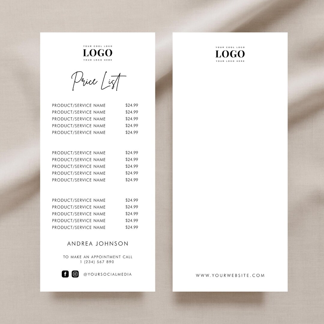 Custom Logo Price List Template – Editable Minimalist Service Menu List ...
