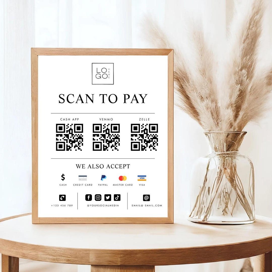 Minimalist Scan to Pay Sign Template: 8x10 Payment QR Code Sign for ...