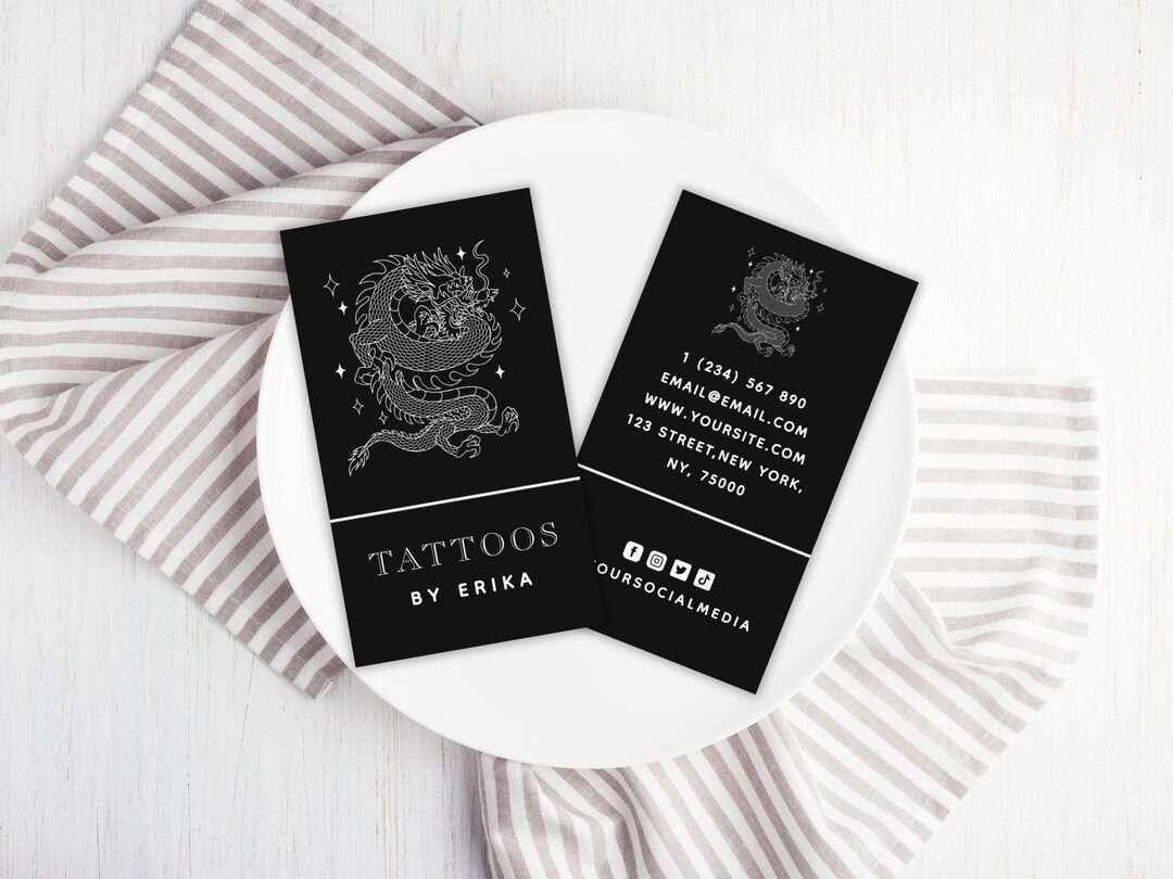 Digital Mystic Dragon Business Card DIY Black & White Tattoo Artist ...