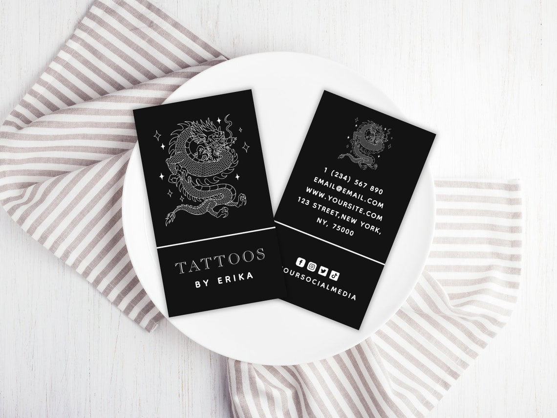 Digital Mystic Dragon Business Card DIY Black & White Tattoo Artist ...