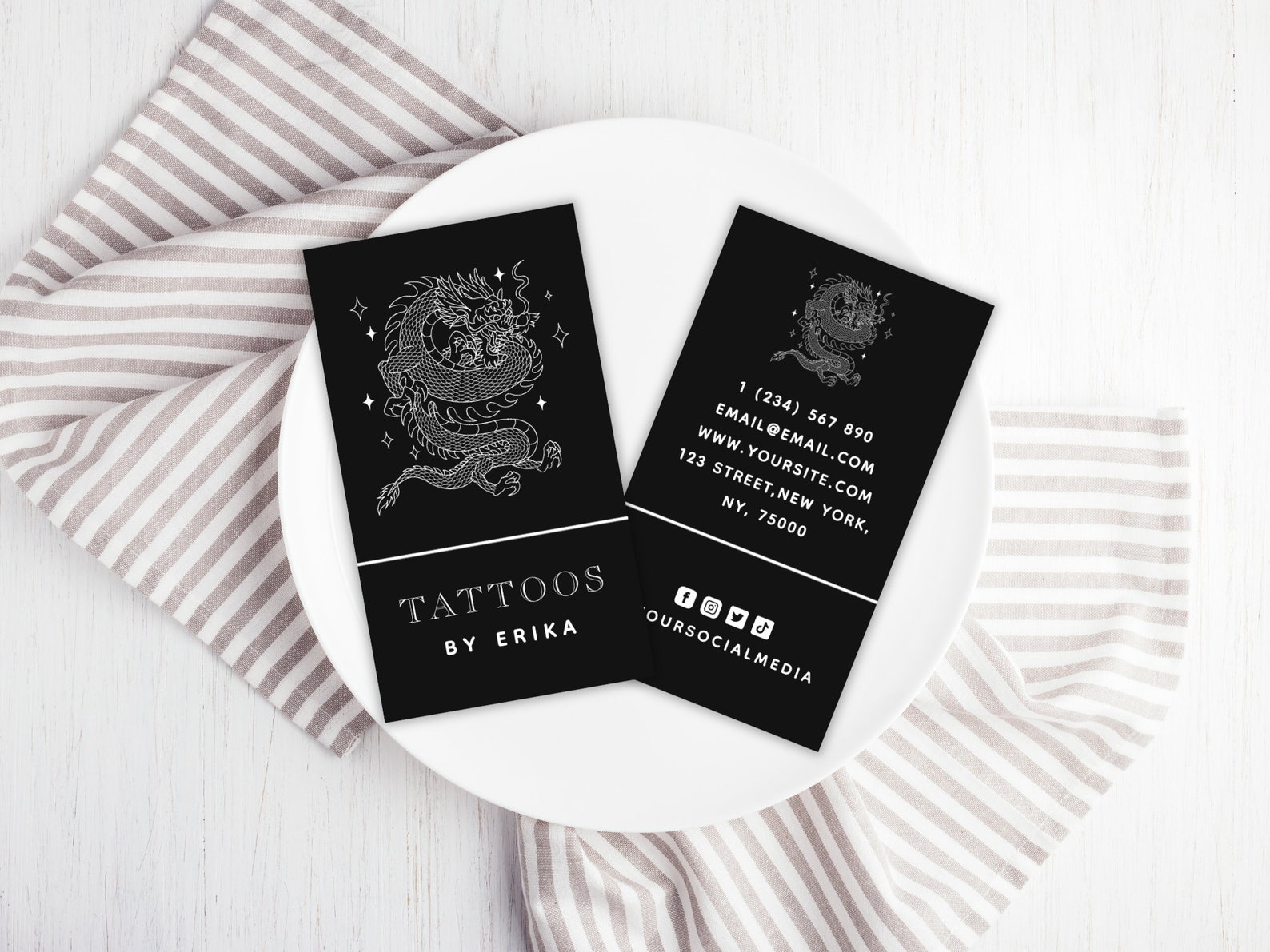 Digital Mystic Dragon Business Card DIY Black & White Tattoo Artist ...
