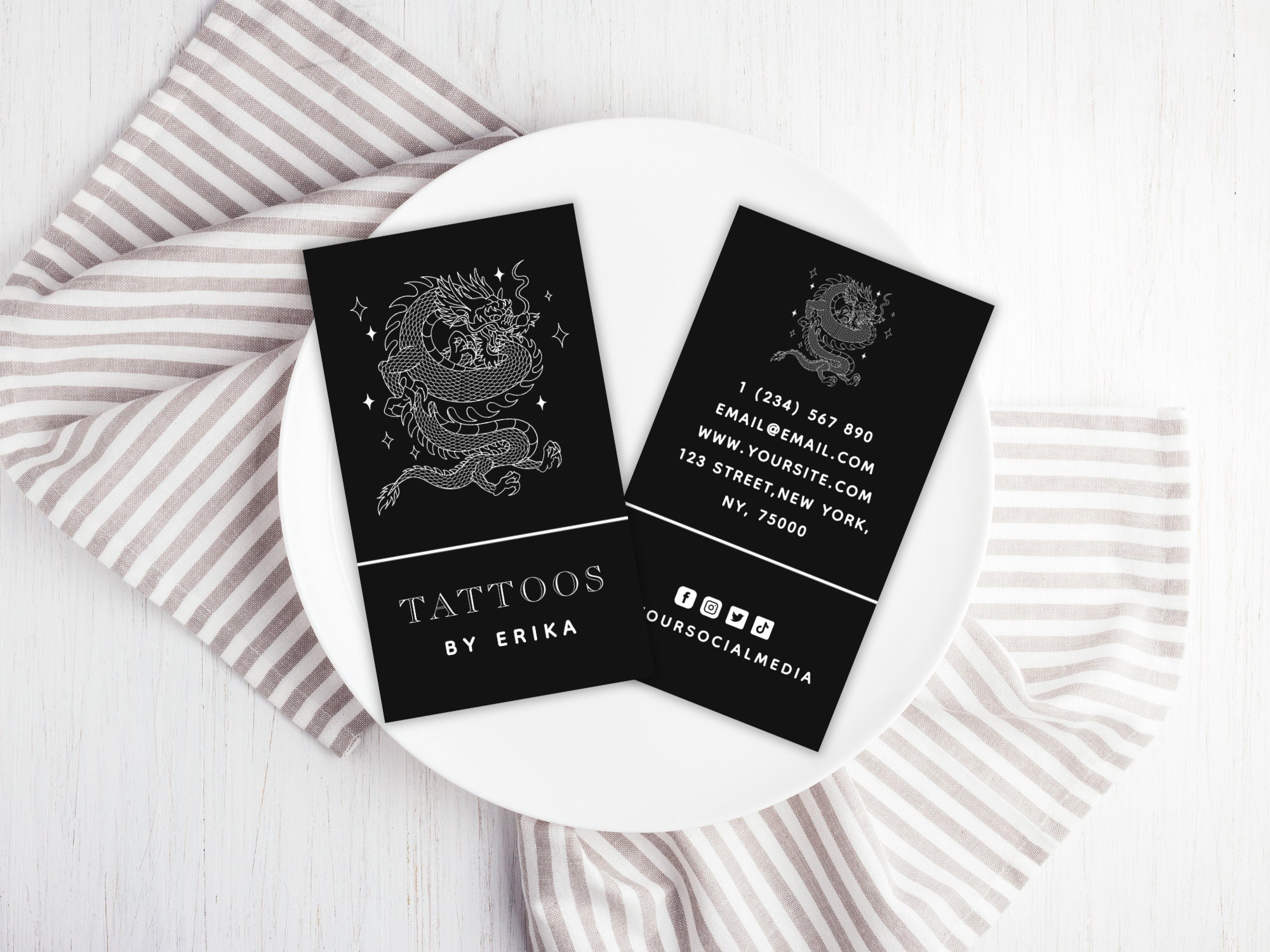 Digital Mystic Dragon Business Card DIY Black & White Tattoo Artist ...