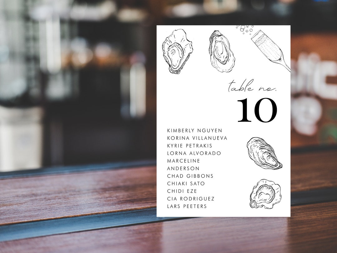 Oysters Champagne Table Number, DIY Minimalist Seating Chart Names ...
