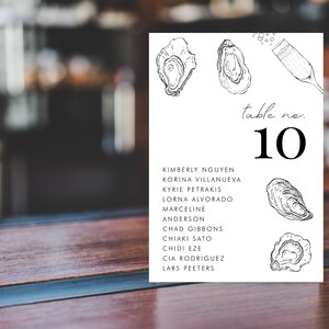 Oysters Champagne Table Number, DIY Minimalist Seating Chart Names ...