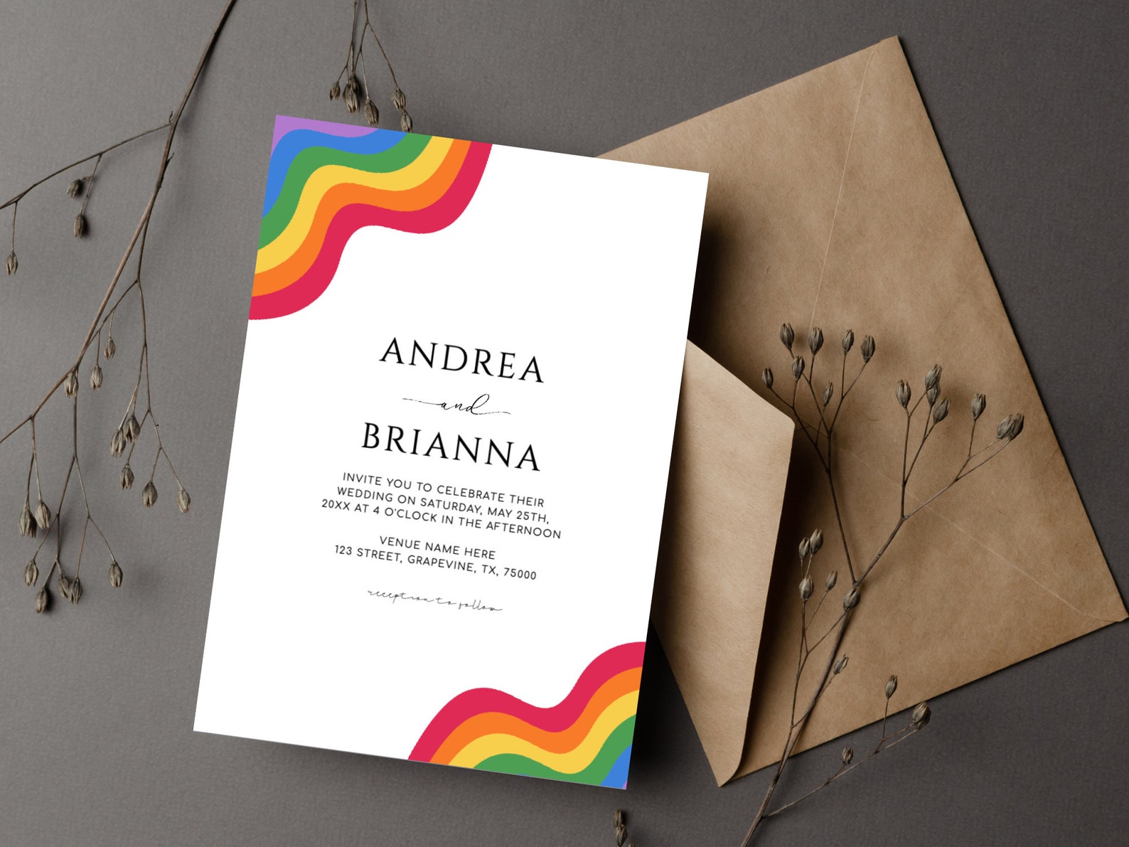 Digital Rainbow LGBTQ Wedding Invitation - Gay Pride Lesbian Editable ...