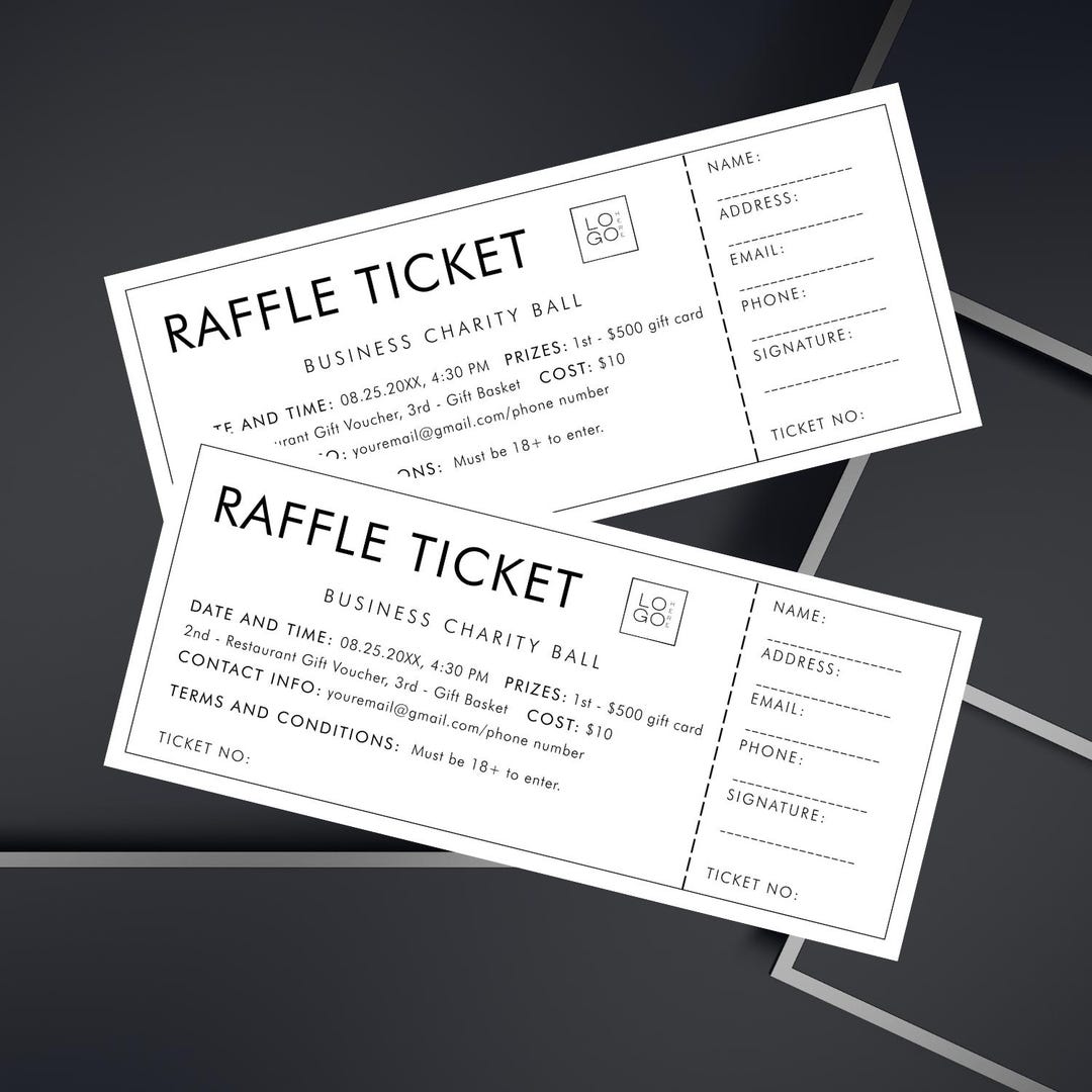 Minimalist Fundraiser Raffle Ticket – Editable Printable Raffle Card ...